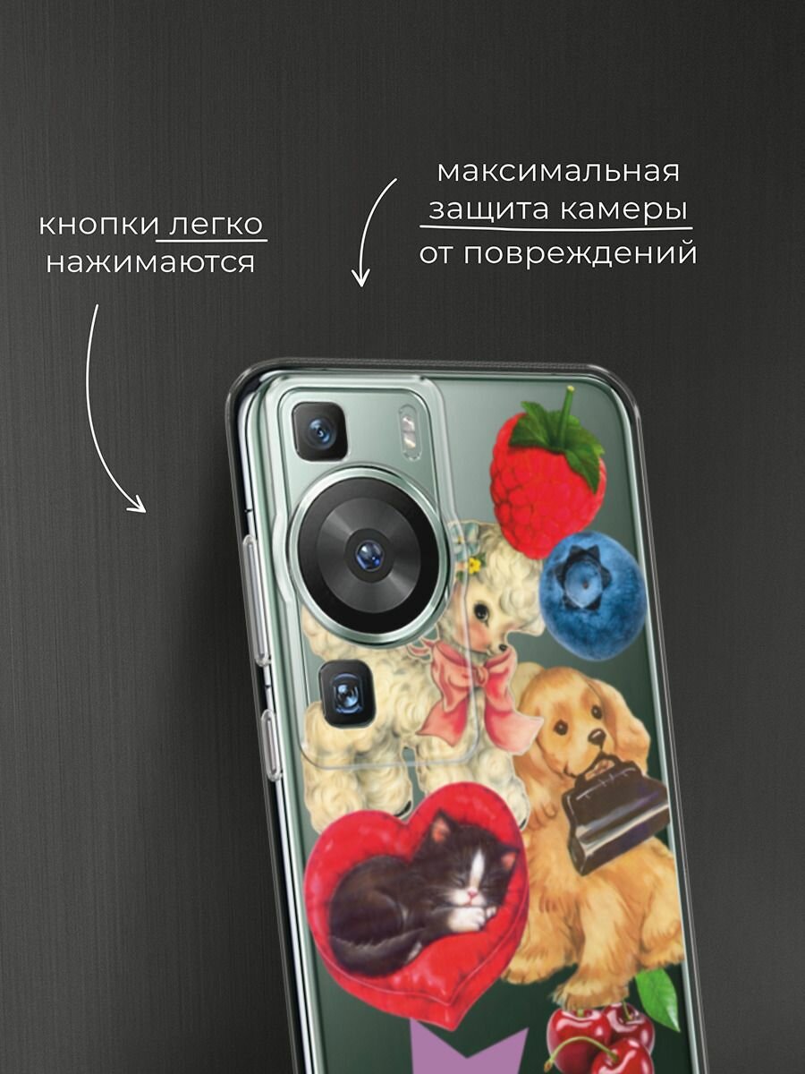 Чехол на Huawei P60/P60 Pro / Хуавей P60/P60 Про с принтом "Милые стикеры", прозрачный — фото 1
