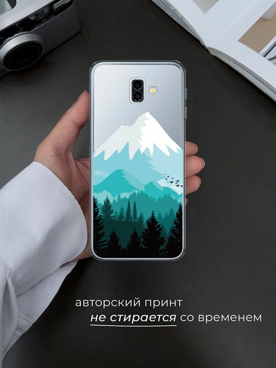 Чехол на Samsung Galaxy J6 + / Самсунг Галакси J6 Плюс 2018 с принтом "Синяя снежная гора", прозрачный — фото 1