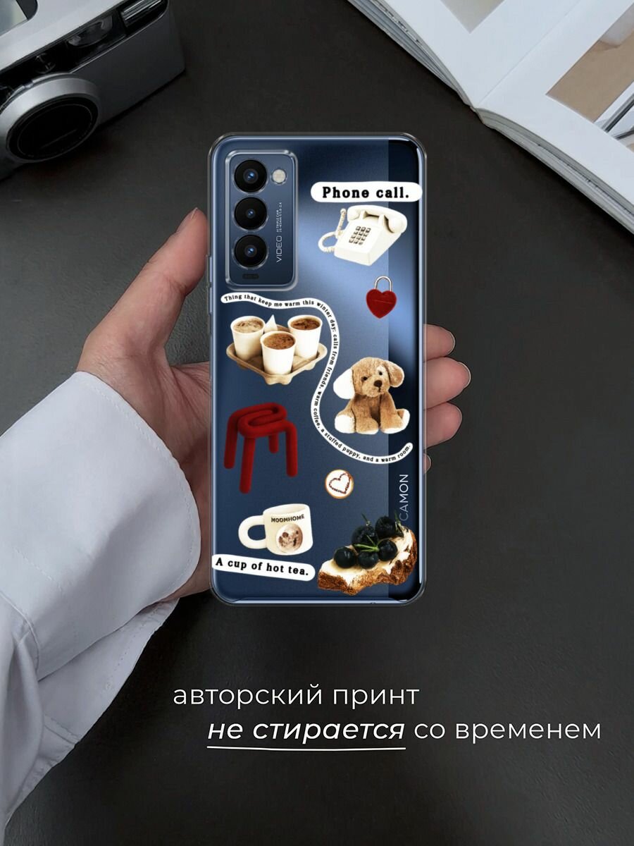Чехол на Tecno Camon 18P / Техно Камон 18Р с принтом "Phone call", прозрачный — фото 1