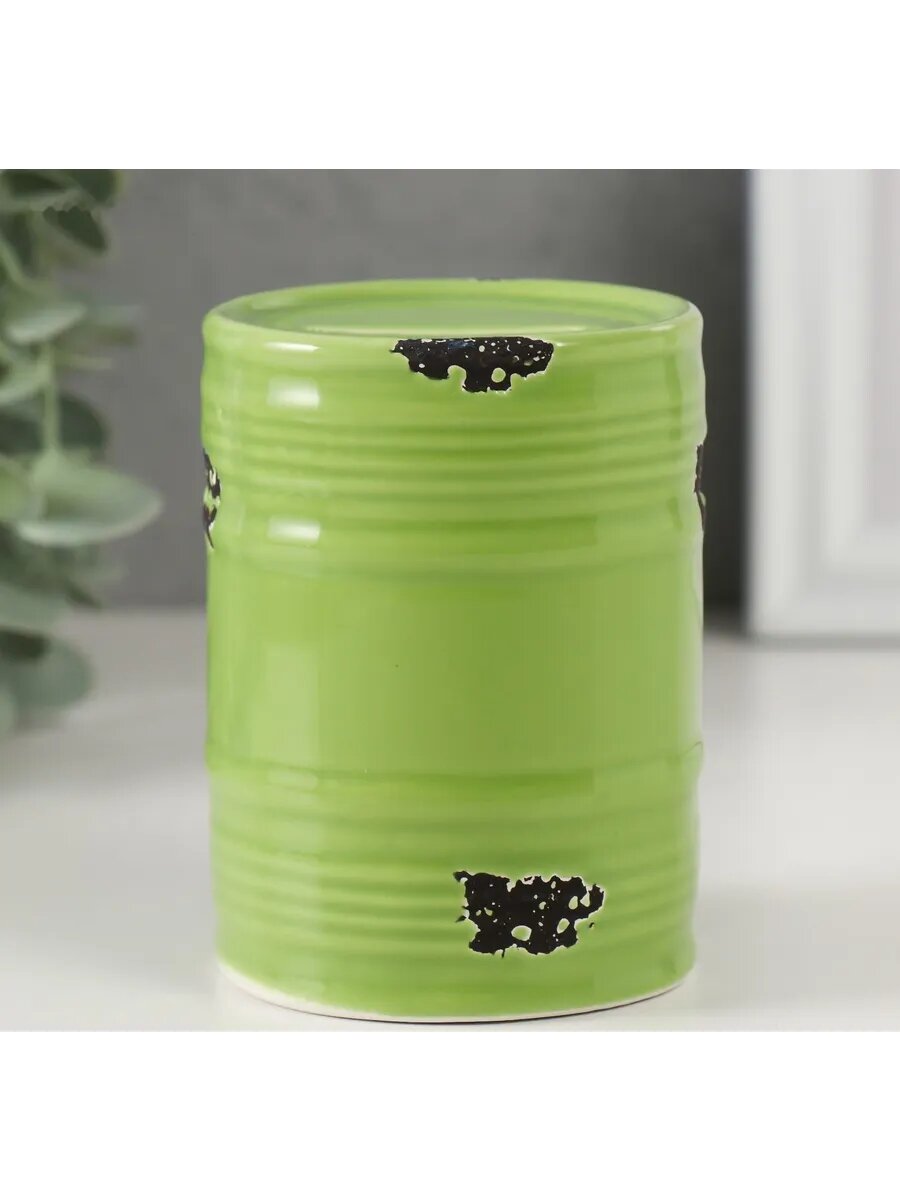Копилка для денег Зеленая бочка 6,5 х 6,5 х 9 см
