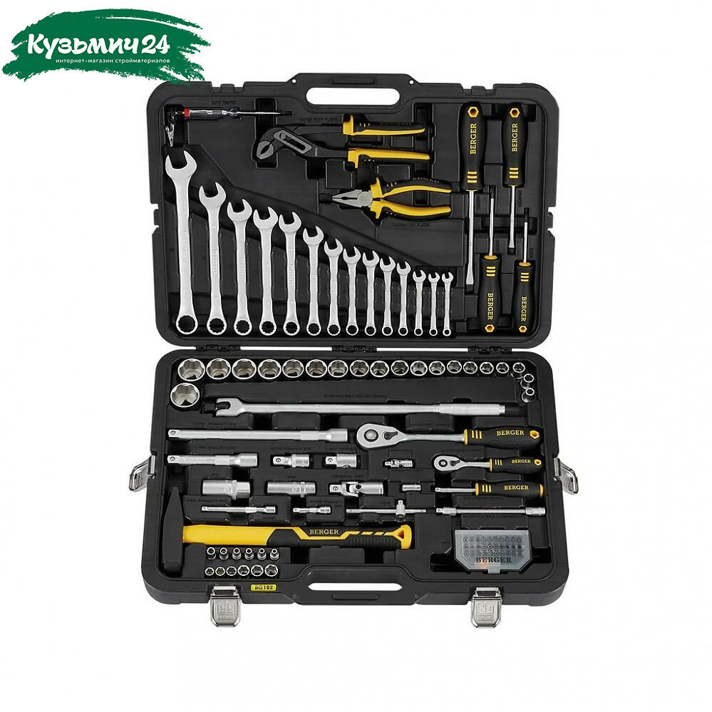 Набор инструментов Berger Штаде BG102-1214 в кейсе, 102 предмета, 1 шт.