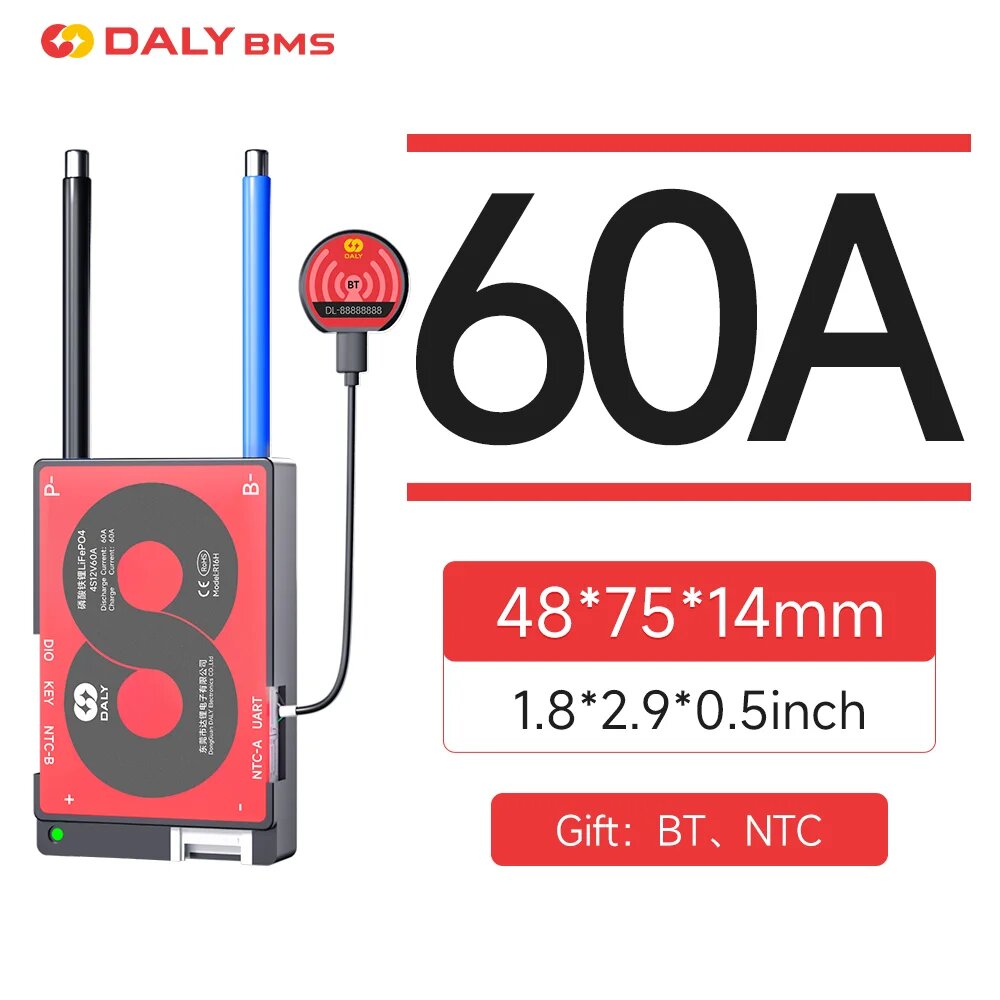 Daly Smart Lifepo4 BMS плата для аккумулятора 18650 Lifepo4 3.2V 16S 48V, 60A BT UART H