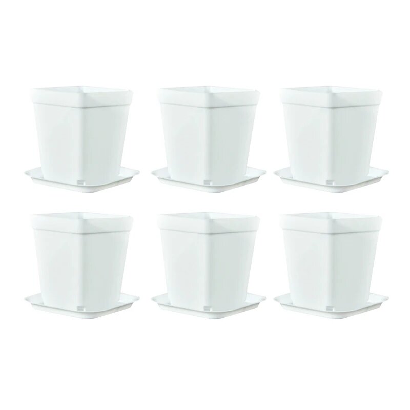 Набор из 6 квадратных цветочных горшков из пластика 7 см Белый, 6PCS White