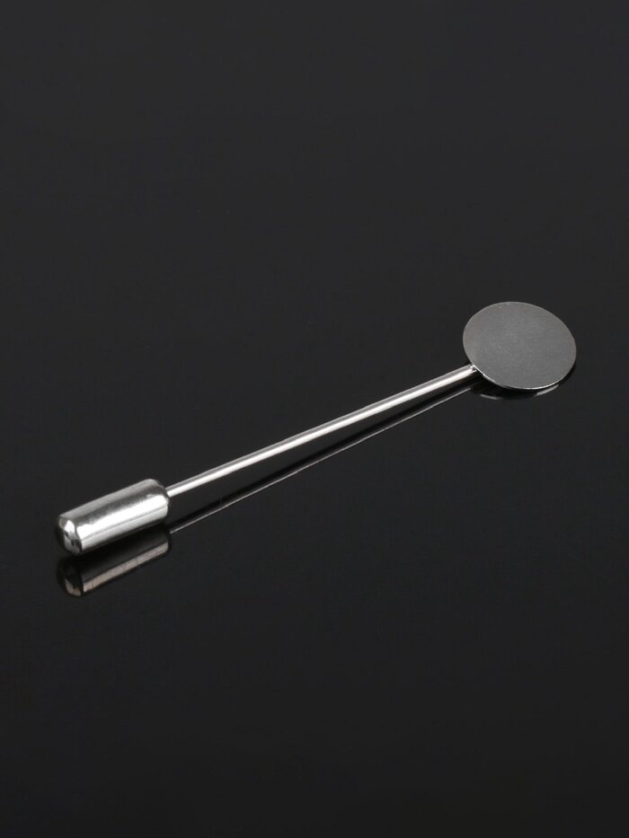 Основа «Брошь-игла» L=5 см, площадка 8 мм, (набор 5 шт.), цвет серебро