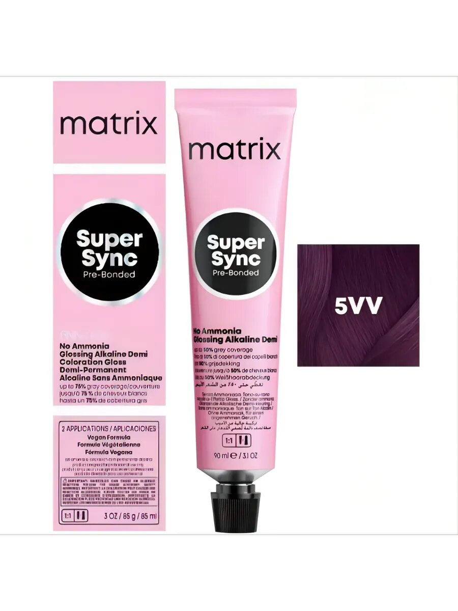 Краска для волос Matrix Coloring Hair Super Sync Pre-Bonded, Деми-перманентный краситель для волос, 5VV