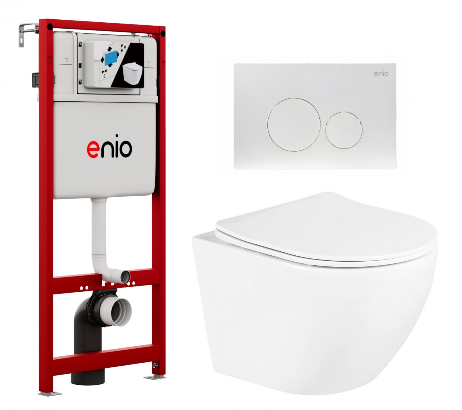 Комплект 3 в 1 инсталляция Enio Profi EN7050050 + Унитаз подвесной BelBagno Uno BB3105CHR/SC + кнопка белая матовая Sfera