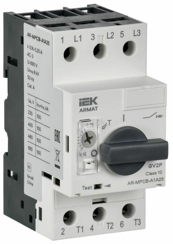 Выключатель автоматический защиты двигателя A1 GV2P 0.16-0.25А ARMAT IEK AR-MPCB-A1A25