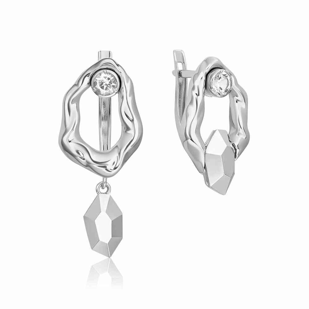 Серьги непарные, белое золото, 585 проба, родирование, топаз