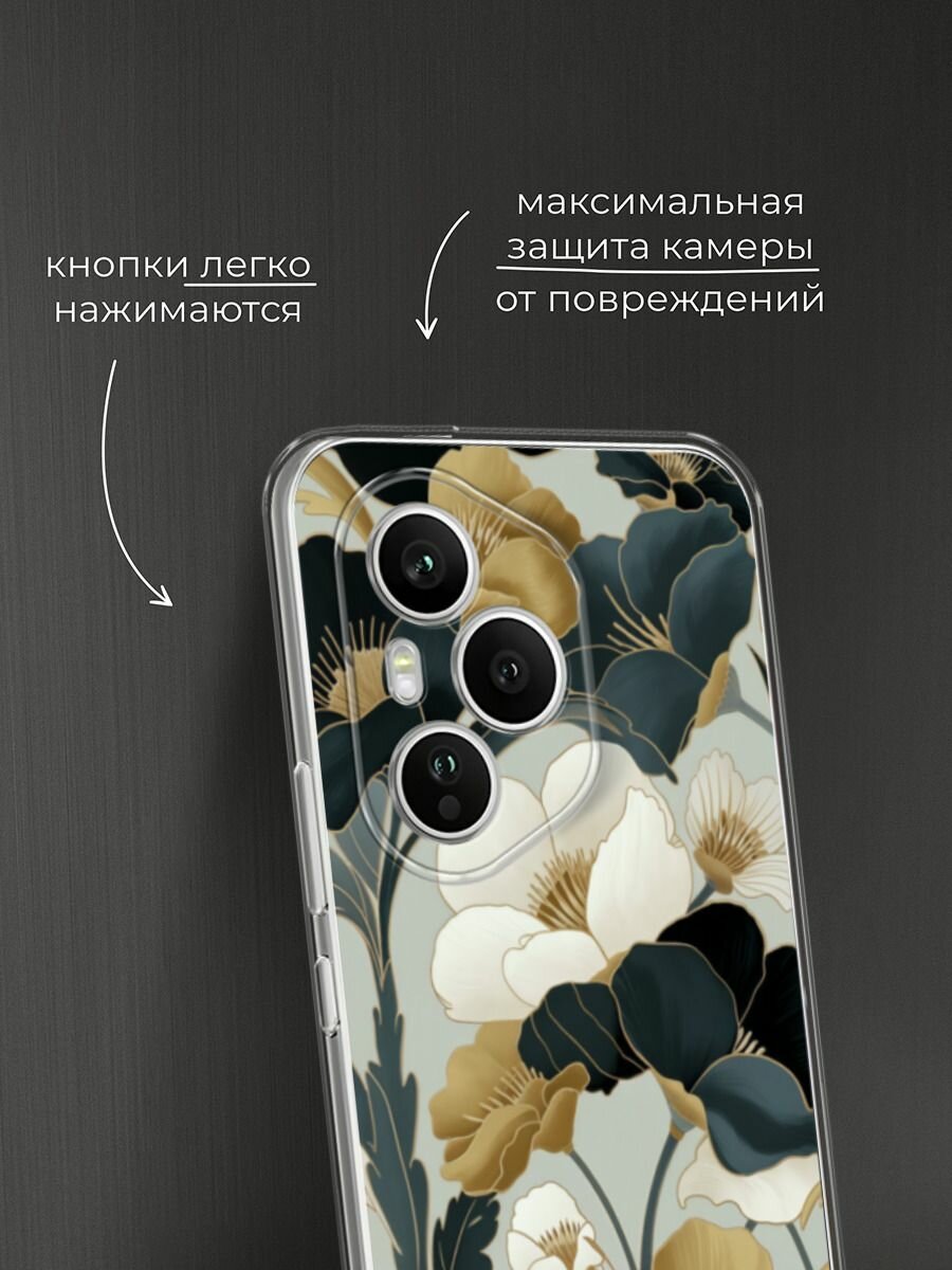 Чехол на Honor 400 Pro / Хонор 400 Про с принтом Золотые и белые цветы — фото 1