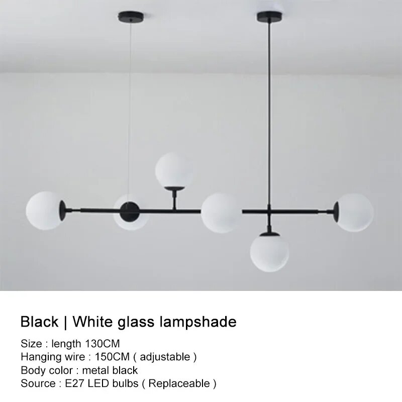OKUDO Черные стеклянные люстры, Тёплый белый, B style white glass