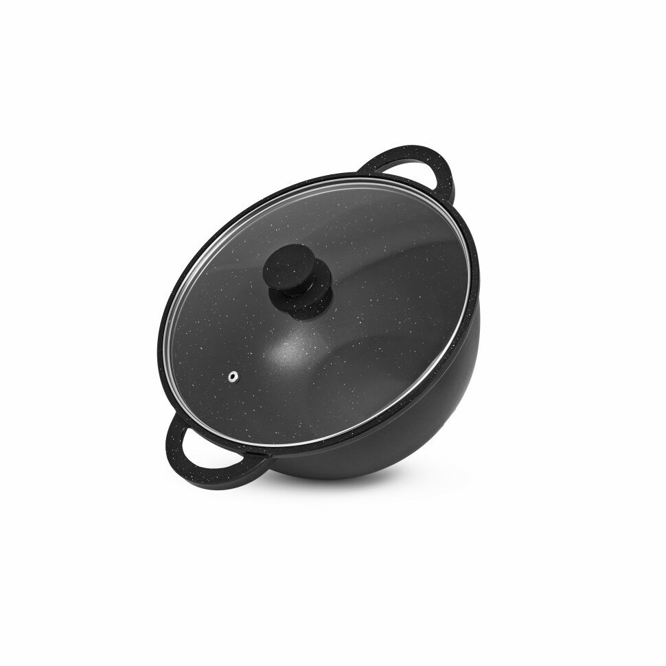 14634 FISSMAN Казан COOK PRO 28x15,5 см / 6л (алюминий с антипригарным покрытием Pfluon Coookmark) Ручки-алюминий; Крышка-стекло