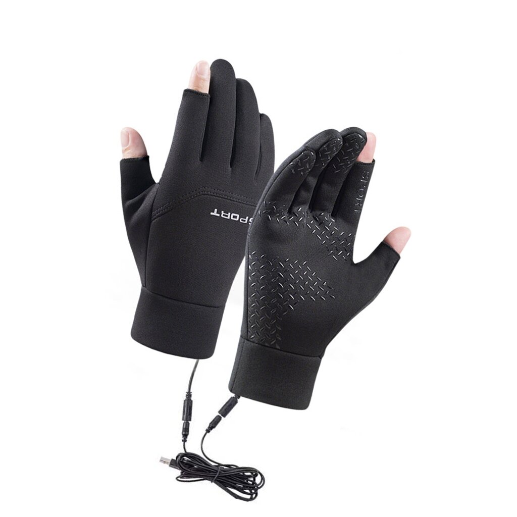 Мужские уличные теплые перчатки с подогревом, велосипедные перчатки для рыбалки с подогревом-черный-M