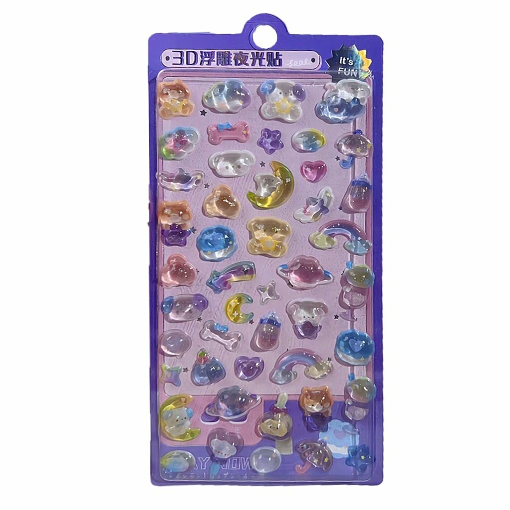 Шесть случайных 3D-трехмерных светящихся эпоксидных наклеек с тиснением