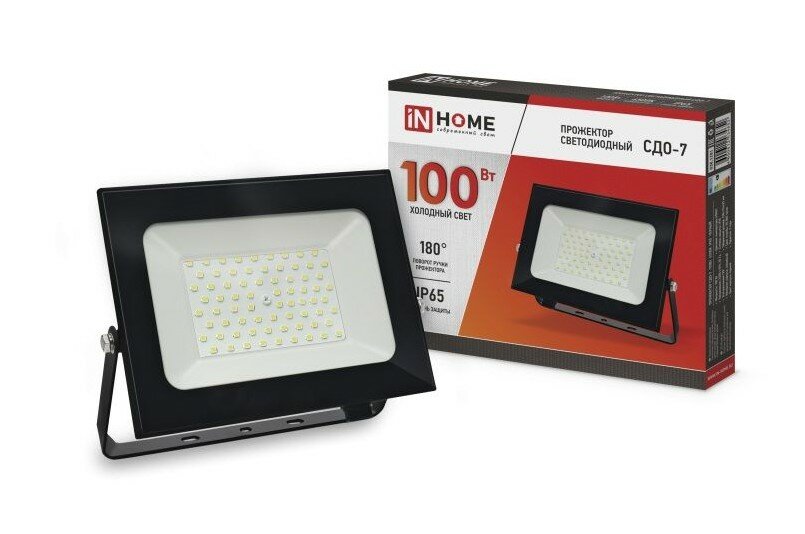 Прожектор светодиодный СДО-7 100Вт 230В 6500К IP65 черн. IN HOME 4690612034652
