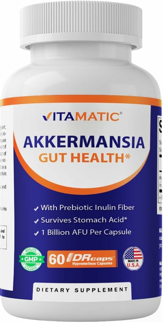 Vitamatic Akkermansia gut health, аккермансия, для здоровья кишечника - 60 капсул DR (с защитным покрытием) - с пребиотической инулиновой клетчаткой