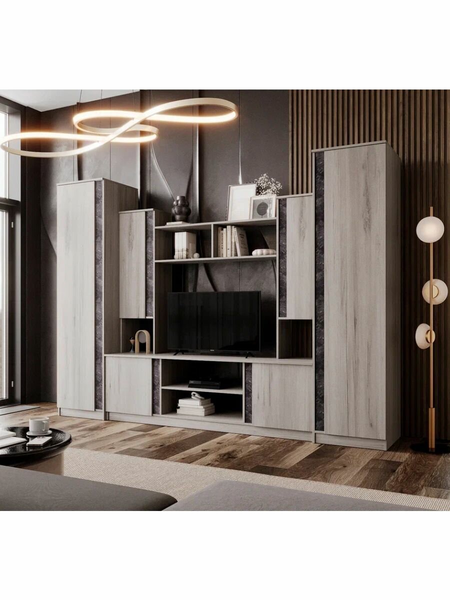 Гостиная Атлантида 5 ЛДСП 2800х2016х510, Дуб крафт серый/Бетон темный, МИФ