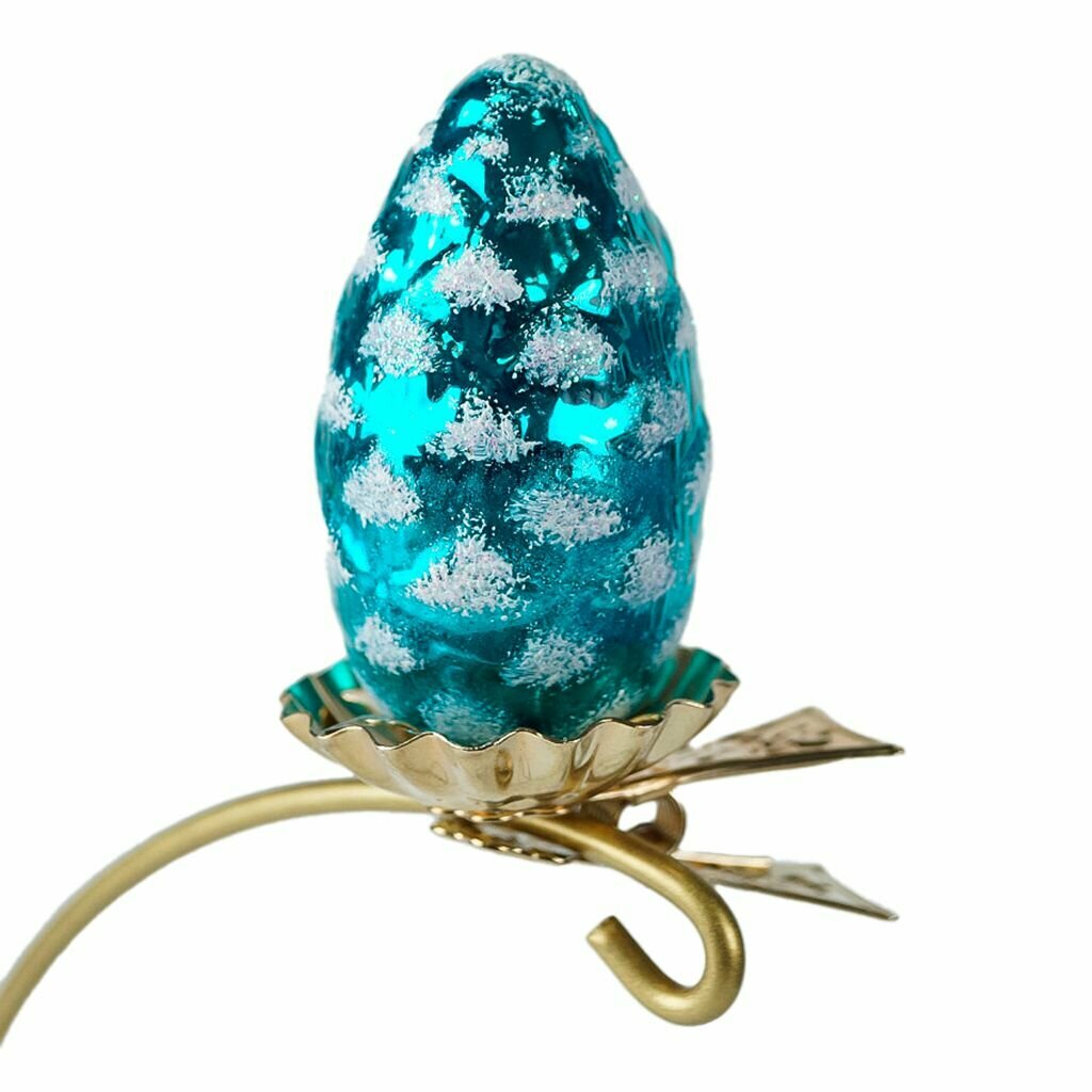 Елочная игрушка фигурка стеклянная "Шишка на лягушке-2" д3,6см, h8,2см, ручная художественная роспись, подарочная упаковка