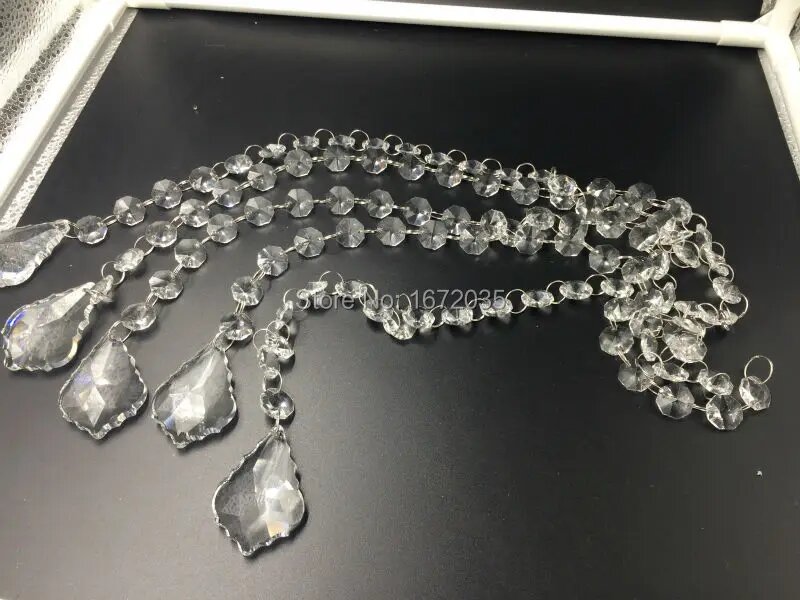 Хрустальный кулон кленовый лист 50 мм с восьмиугольными бусинами 14 мм