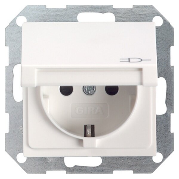 Gira Белый глянец Розетка с/з с крышкой
