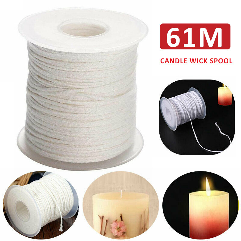 Фитиль для свечей, хлопковая катушка 61 м белый фитиль для изготовления свечей своими руками, подходит для столбиков и конусов, удобная нарезка и сочетание с металлическими фитилями