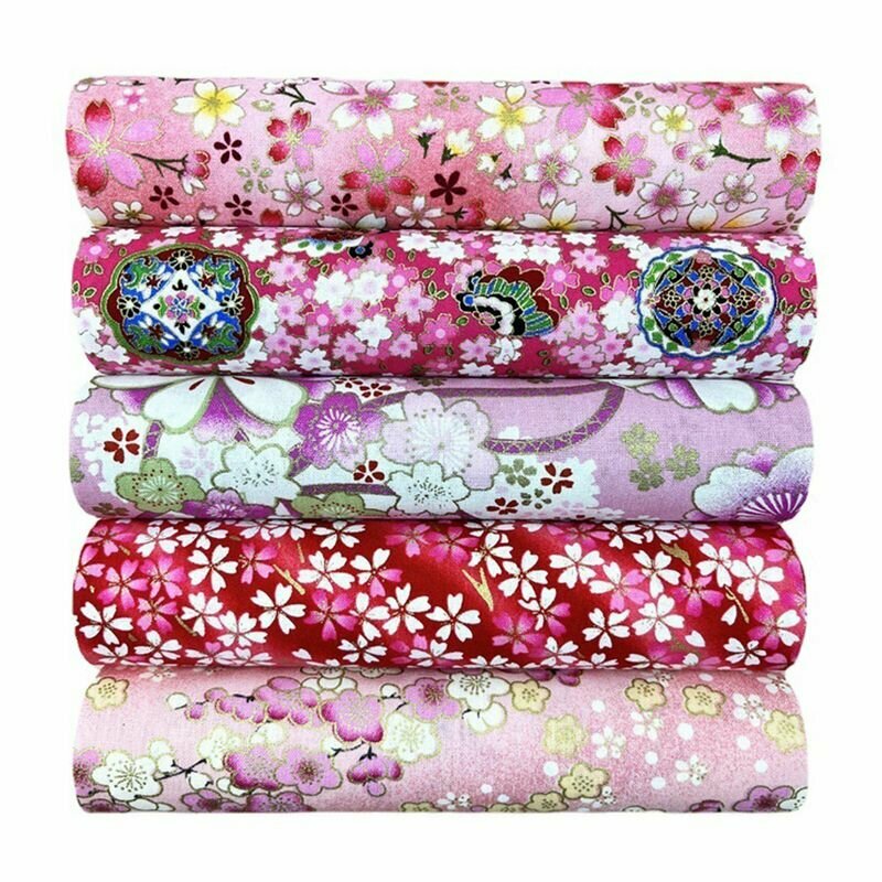 Хлопковые ткани для рукоделия с японским принтом, комплект 5 лоскутов 20х25 см, цветочные и традиционные мотивы, набор для пэчворка и DIY