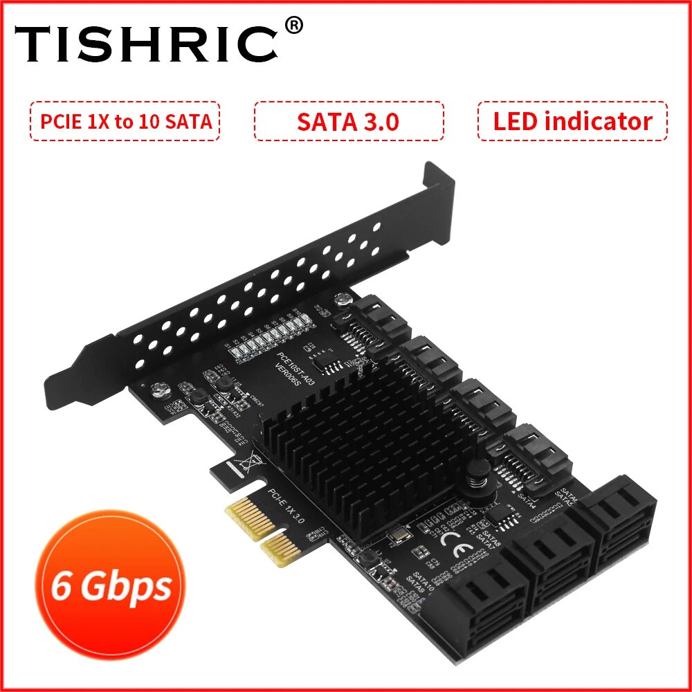 TISHRIC PCIE От 1 до 10 SATA PCI Express SATA-множитель SSD-наконечник Добавление карты Компьютерный жесткий диск Карта расширения ASMedia ASM1166