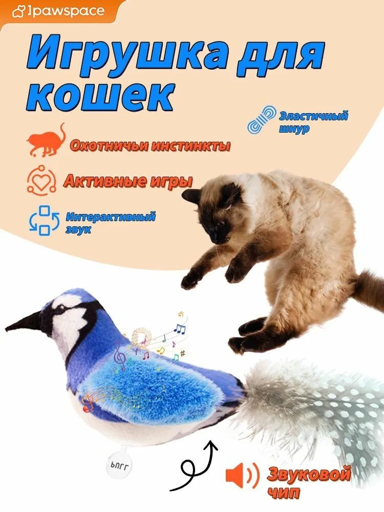 Интерактивная игрушка для кошек, Разноцветные птицы с перьями, писк