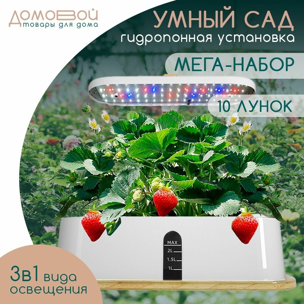 Умный сад, для гидропоники, LED-подсветка, дерево, металл, пластик, белый