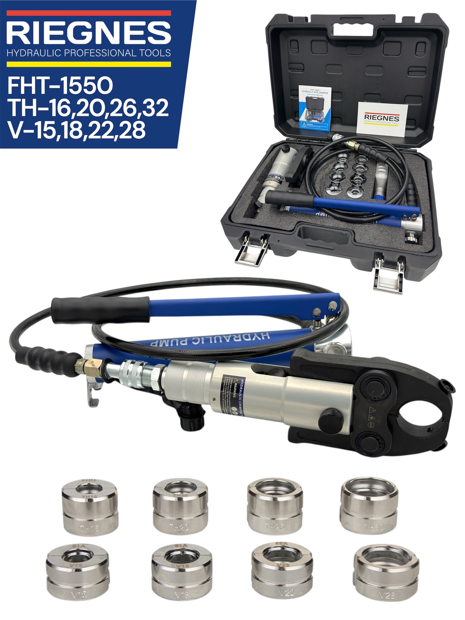 Пресс клещи гидравлические для металлопластика медных труб и нержавейки с матрицами TH-V