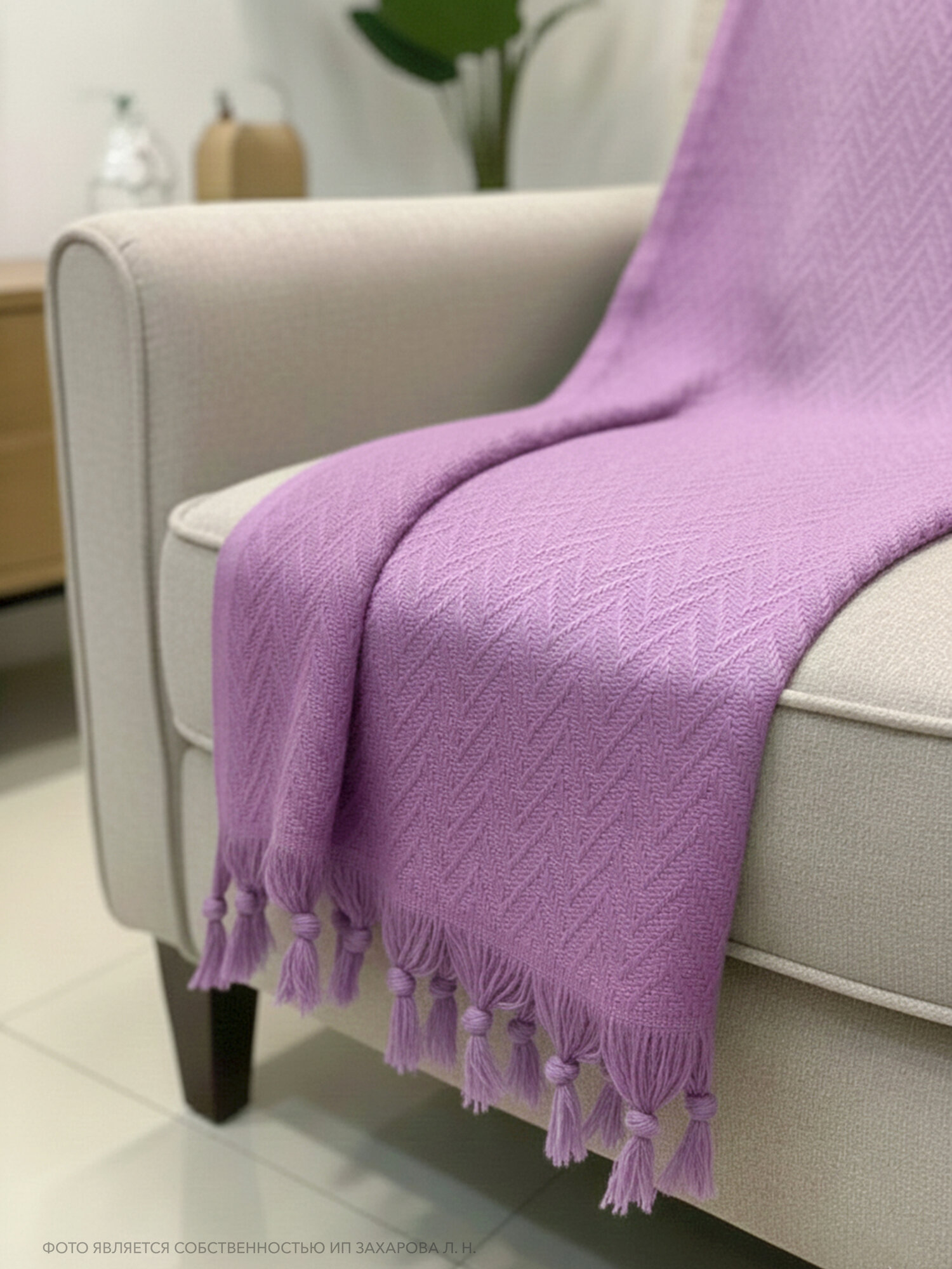 Покрывало на кровать 220х240 100% хлопок двухсторонний, сиреневый