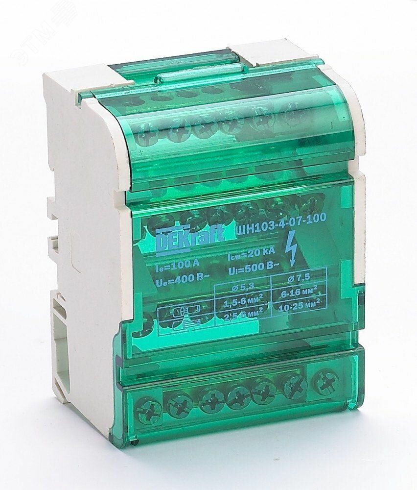 Кросс-модуль на DIN-рейку 4х7 групп, 3L+PEN 100А DEKraft ШН-103 (шина)