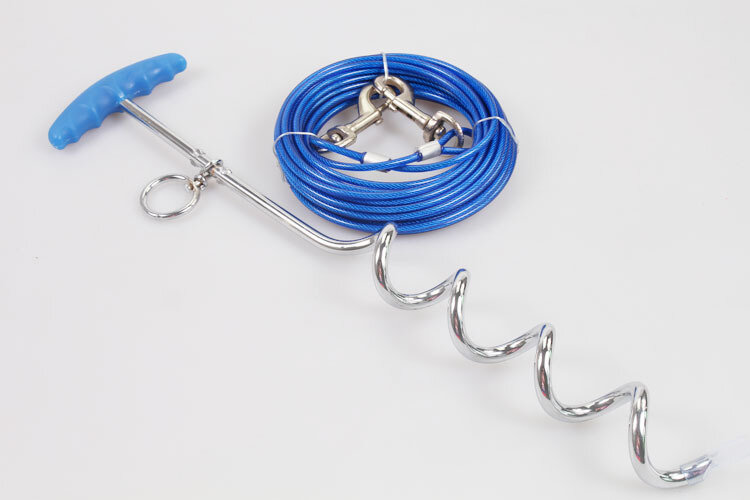 Синяя комплект для прогулок собак с 3-метровым стальным поводком и штангой, подходит для мелких и крупных пород,
