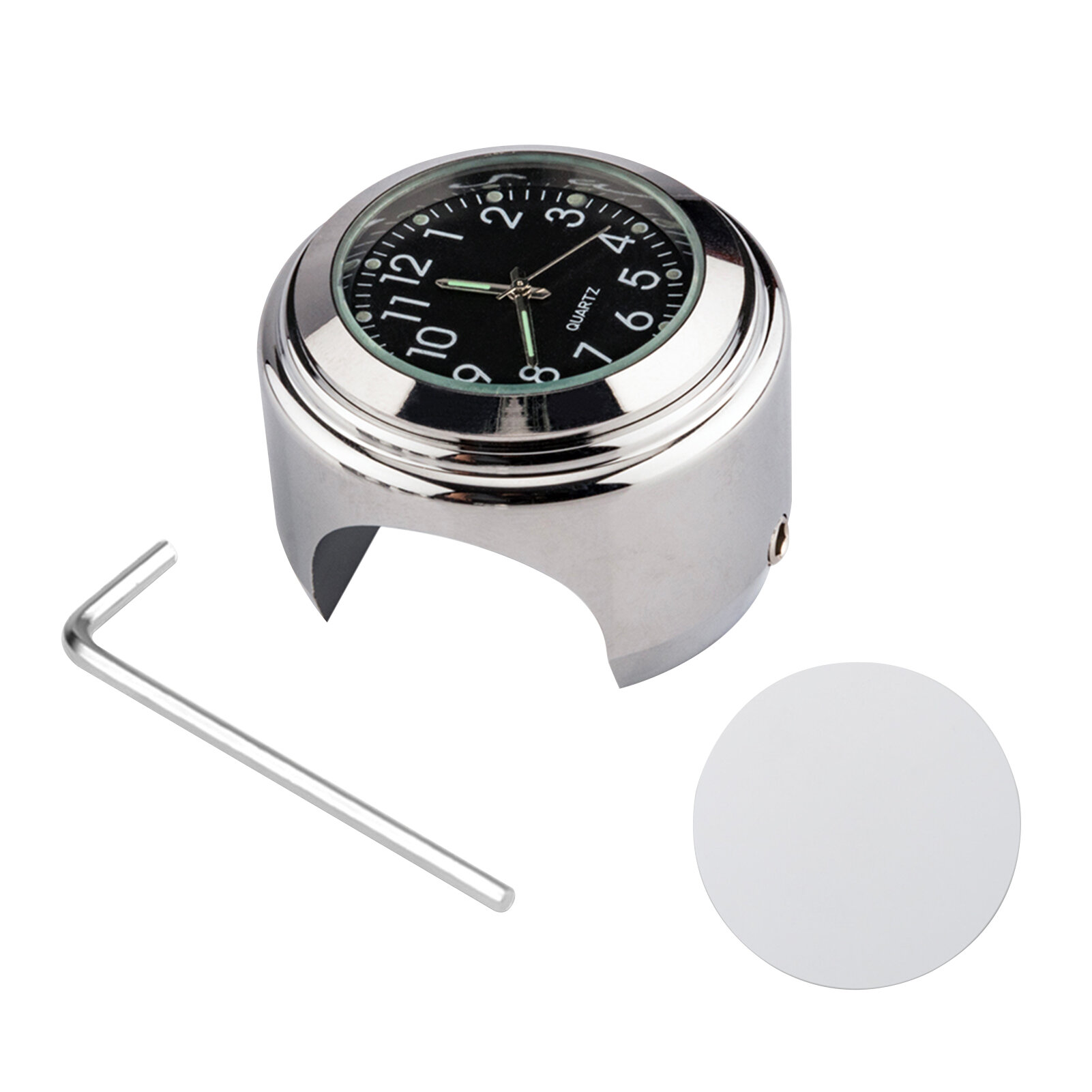 Универсальный Мотоциклетный Прибор На Руль Велосипедный Часы Водонепроницаемый Замена Для Мотоциклов Велосипедов 22мм-25.4мм 7/8'-1' Руль Обойма Серебристая Обод Черный Диван Часы 1 Шт Мотоциклетные Часы 1 Шт Аленовка 1 Шт Прокладка 1 Шт Кнопочная