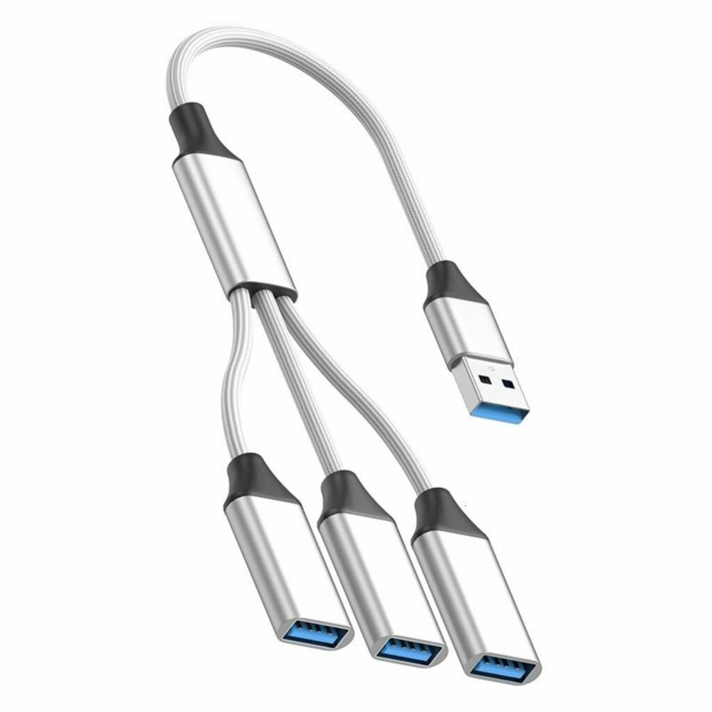 USB OTG разветвитель для одновременного подключения 3 устройств, - USB-проводка серебристого цвета
