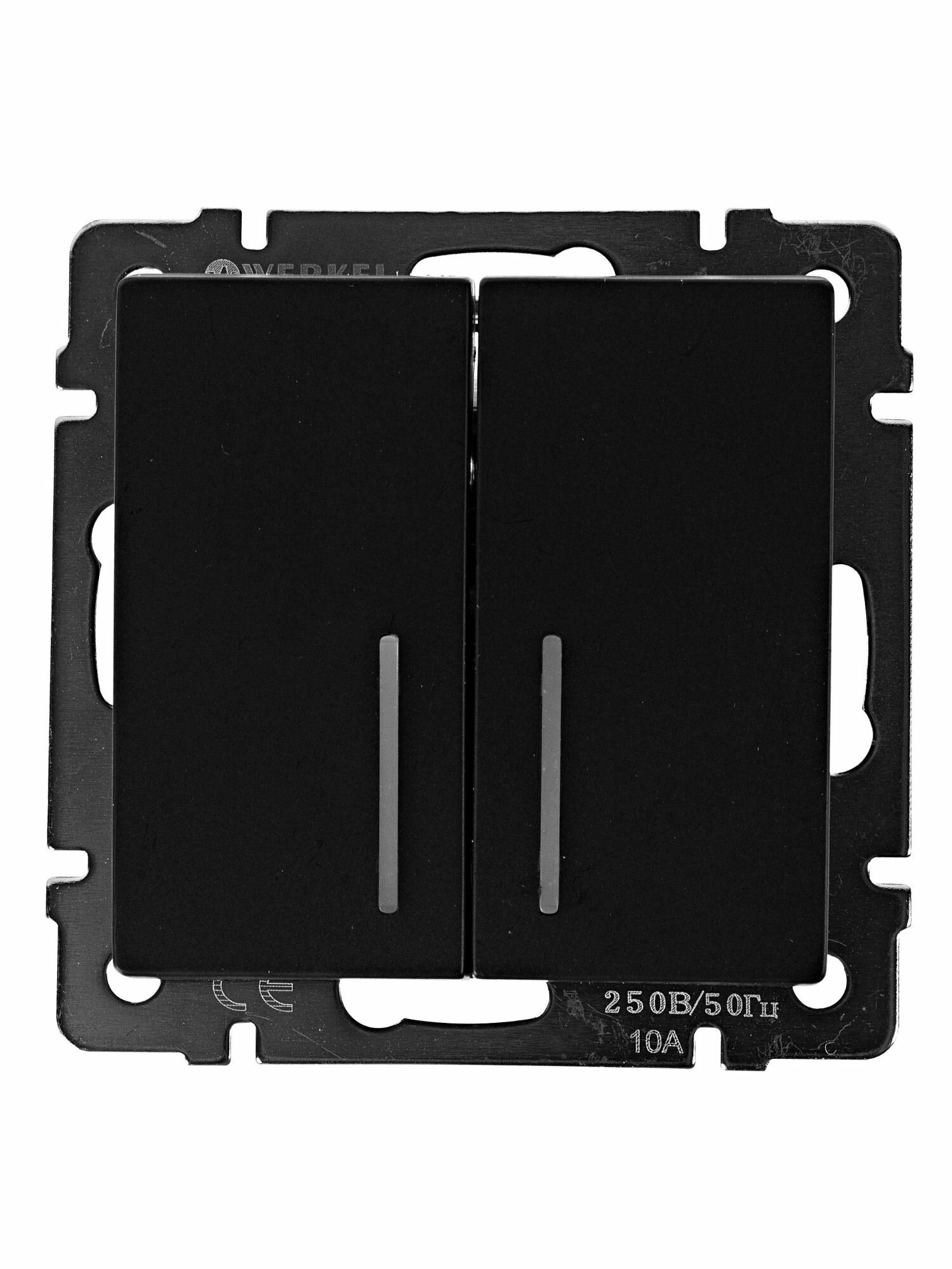 Выключатель встраиваемый Werkel 2 клавиши с подсветкой, цвет черный