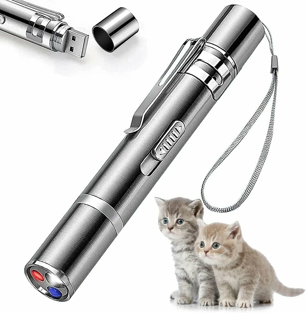 Лазерная указка 3в1 для кошек, игрушка с USB зарядкой, 5 рисунков и УФ фонарик, интерактивная дразнилка для котят и собак
