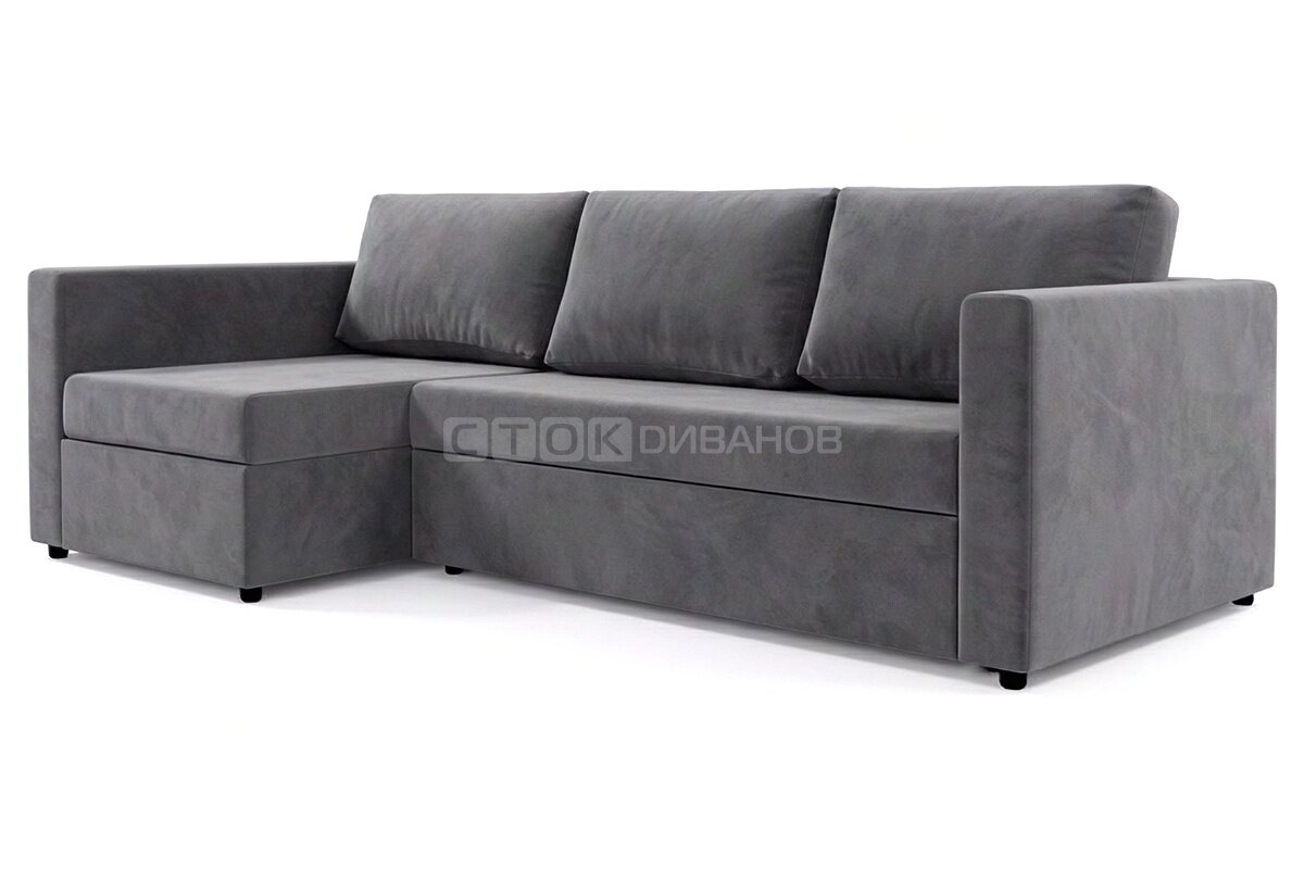 Угловой диван Сток Диванов Полярис-2, серый велюр, механизм дельфин