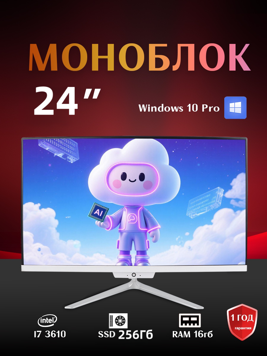 Монобло 24", Intel Core i7 3610 Windows 10 pro, SSD256ГБ, RAM 16ГБ, Wi-Fi/Bluetooth, белый Русская раскладка