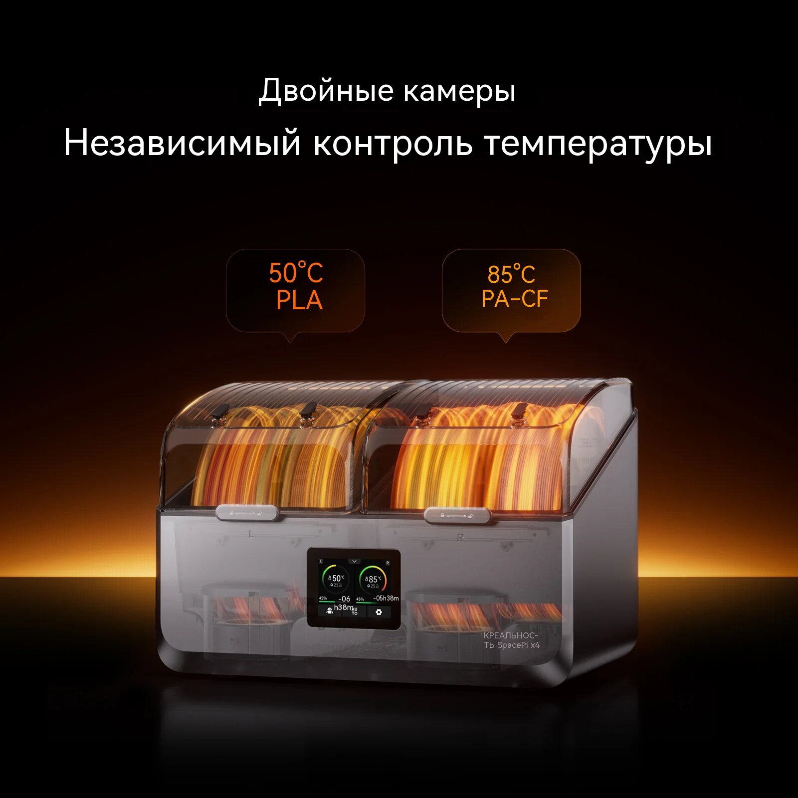 Сушильная машина Creality SpacePi X4 с нагревом горячим воздухом на 360 , 4 катушки, двойной независимый нагрев