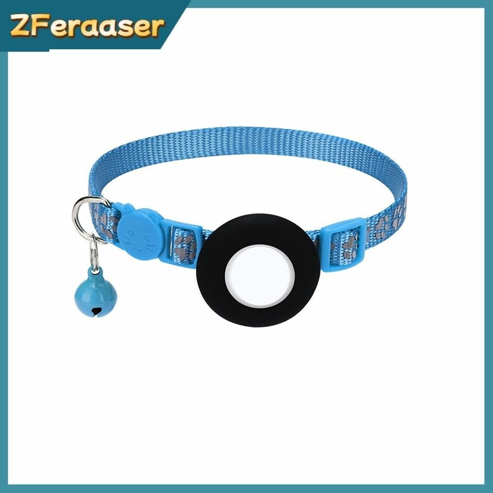 Кошачий ошейник, светоотражающий, нейлоновый, с GPS и колокольчиком, для отслеживания, синий