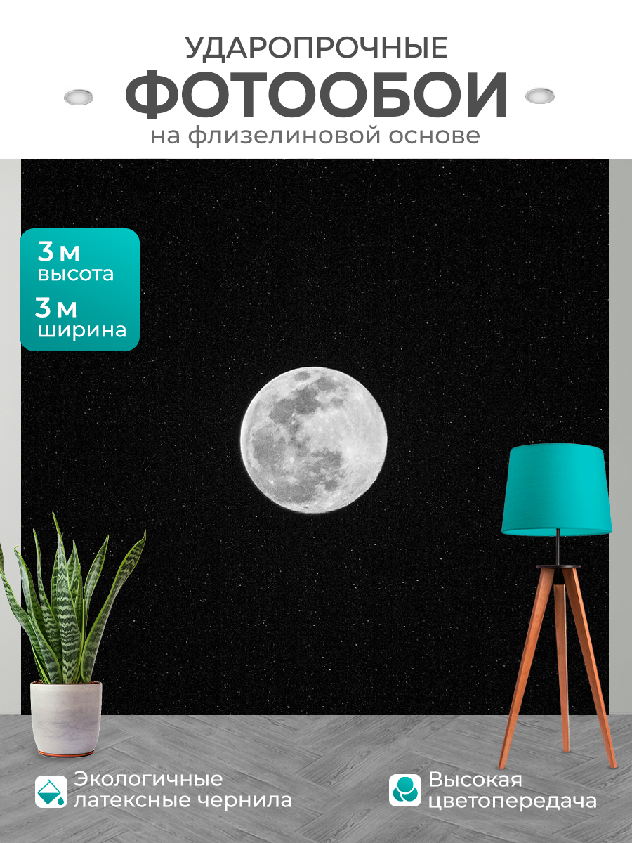 Фотообои моющиеся ударопрочные "Луна, полная луна, ночь" 300x300 см. флизелиновые на стену