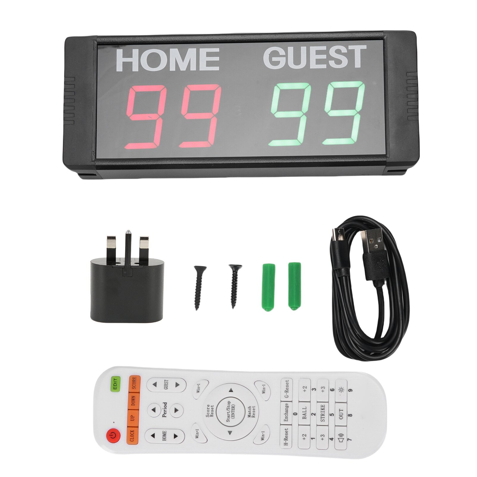 Цифровое табло 1,5 дюйма, 4 цифры, красный/зеленый цвет, магнитный электронный счетчик очков с пультом дистанционного управления для спортивных игр, вилка для Великобритании.