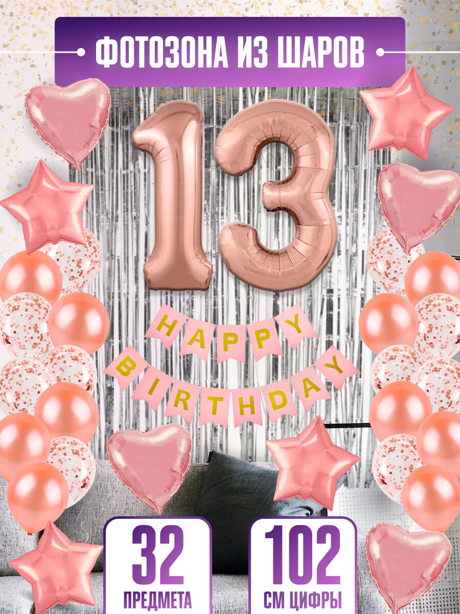 Большой набор воздушных шаров с фольгированной цифрой 13 Фотозона для праздника