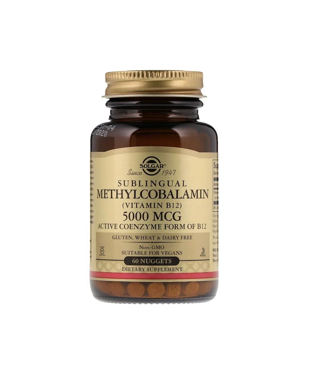 Solgar Sublingual Methylcobalamin Vitamin B-12, Сублингвальный Метилкобаламин Витамин В-12 5000 мкг 60 жев. таблеток