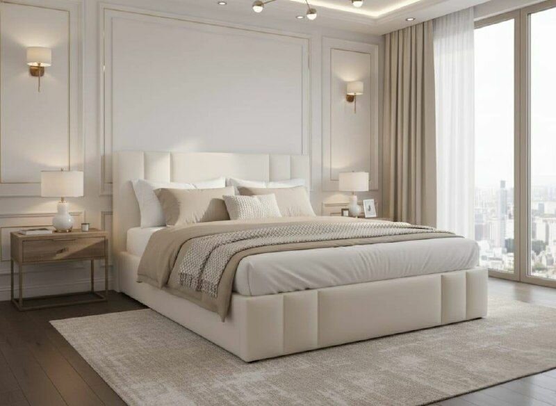 Кровать 180х200, двуспальная с подъемным механизмом, ортопедическая ламель, мягкое изголовье, белый