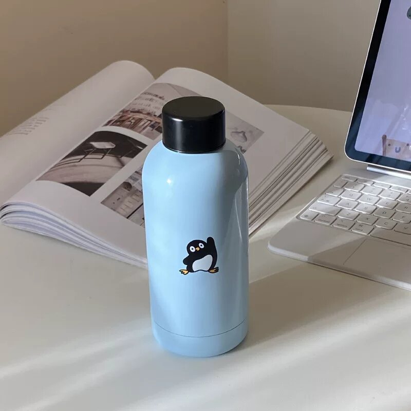 Синий термос-чашка в виде милого пингвина, большая емкость, из нержавеющей стали 304, милый дорожный термос 350 мл