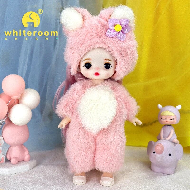 Кукла шарнирная Whiteroom 16 см, розовый, Green eyes, doll with clothes 13