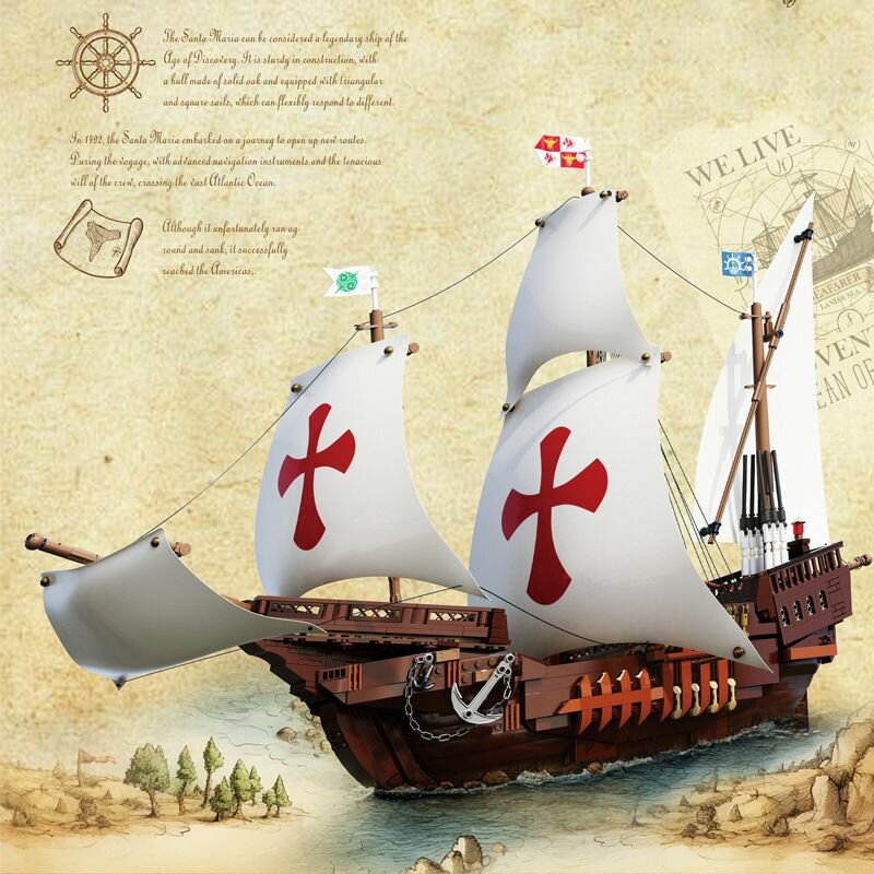 Конструктор Корабль <Санта-Мария> 1497 детали (игрушка, корабль, подарок для мальчиков, для девочек)