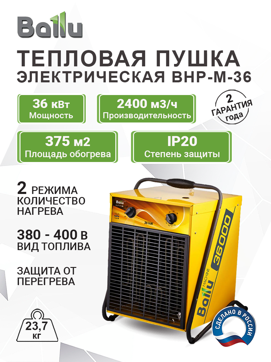 Электрическая тепловая пушка Ballu Master BHP-M-36, 36кВт, желтый