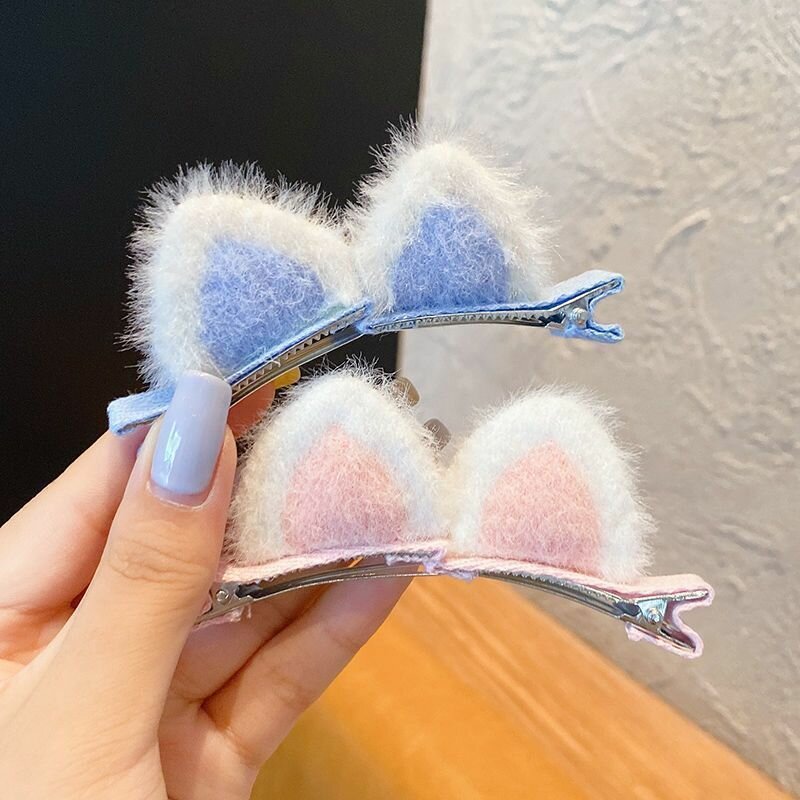 Милые заколки для волос с кошачьими ушками для девочек, осень-зима, милые плюшевые заколки для челки, аксессуары для волос для детей, головные уборы для девочек
